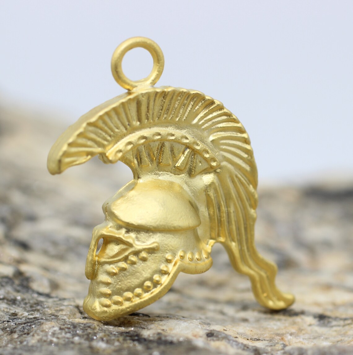 Matt Gold Plated Gladiator Helmet Pendant, 13x34 Mm Large Knight Helmet ...
