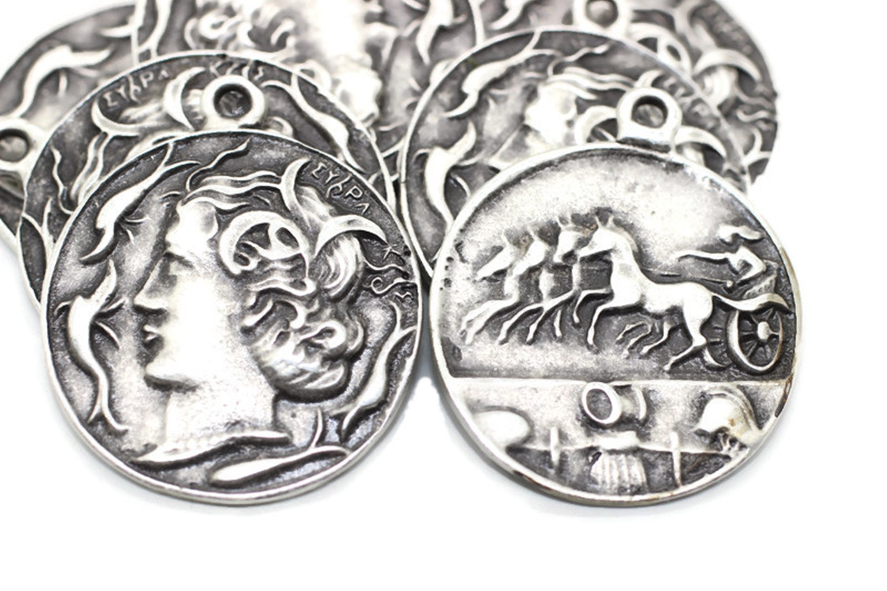 Matt Silver Coins 35x42 Mm Silver Pendant Double Side - Etsy