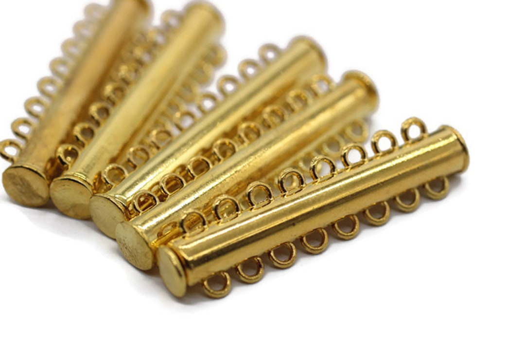 8 Hole Multi Strand Magnetic Clasps, Gold Tone Vintage Clasp, Tubular ...