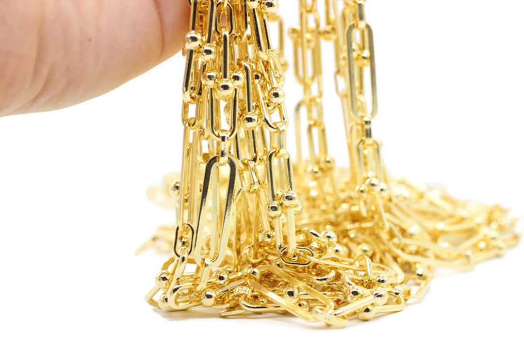 8x20mm Shiny Gold Plated U-shaped Chains | Handmade Gold Oval Chains ...