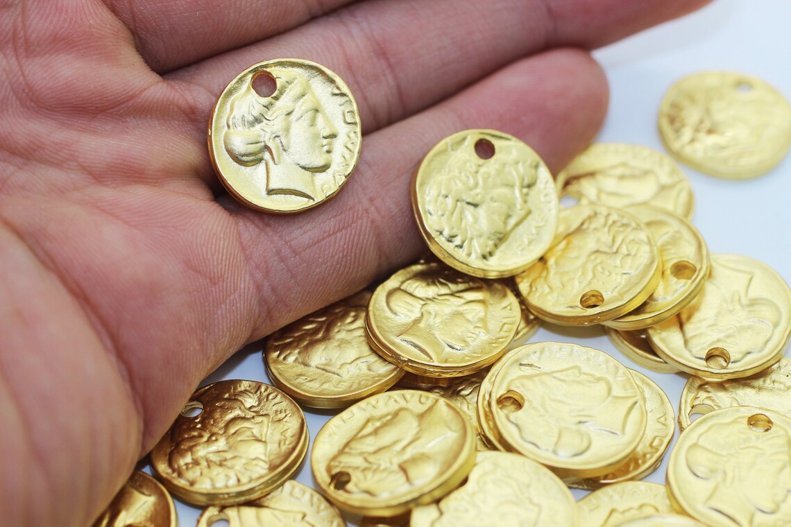 Matt Gold Plated Coins 18 Mm Gold Pendant Double Side - Etsy