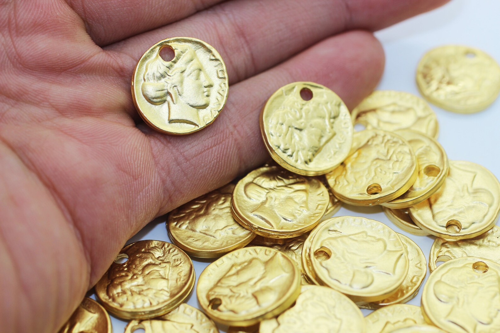 Matt Gold Plated Coins 18 Mm Gold Pendant Double Side - Etsy