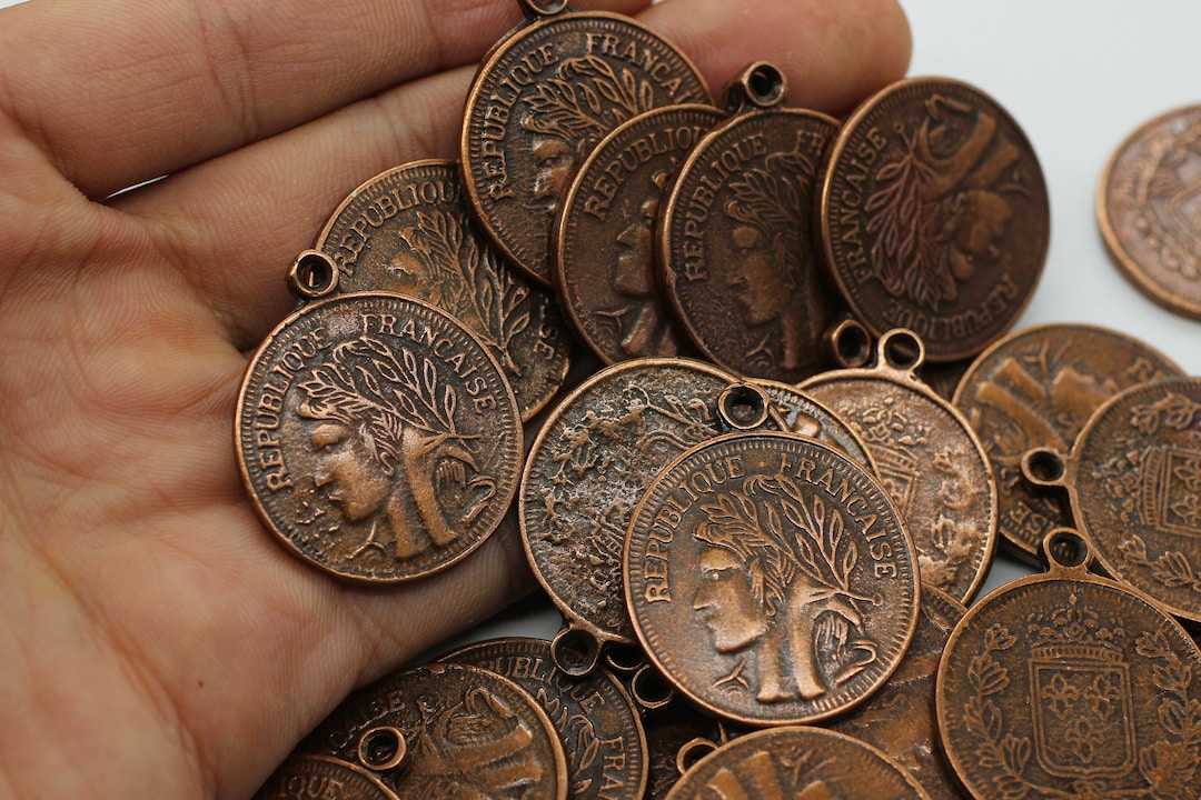 French Coin Pendant, 29x35mm, Copper Pendant, Copper Coin Charm, French ...