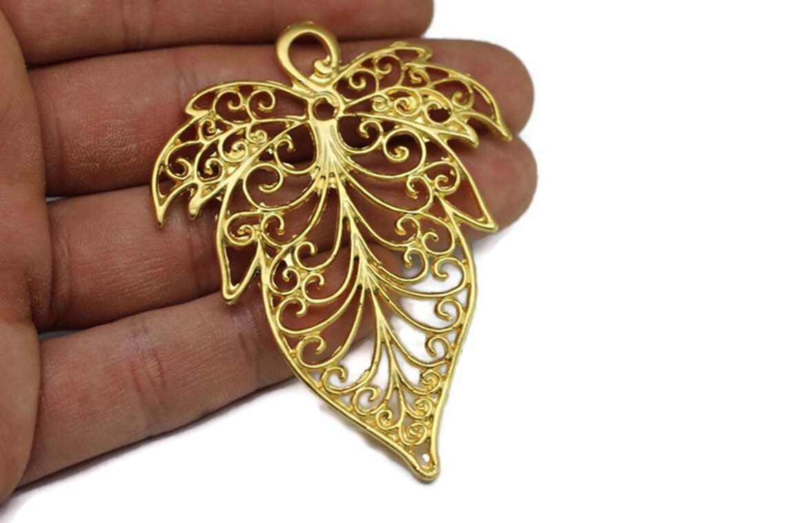 24 K Gold Plated Filigree Elven Leaf Charms 50x70mm - Gold Plated ...