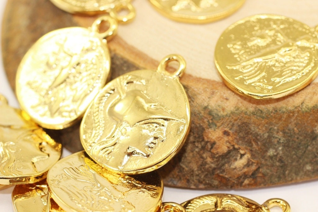 Shiny Gold Plated Coins 24x30 Mm Gold Pendant Double Side - Etsy