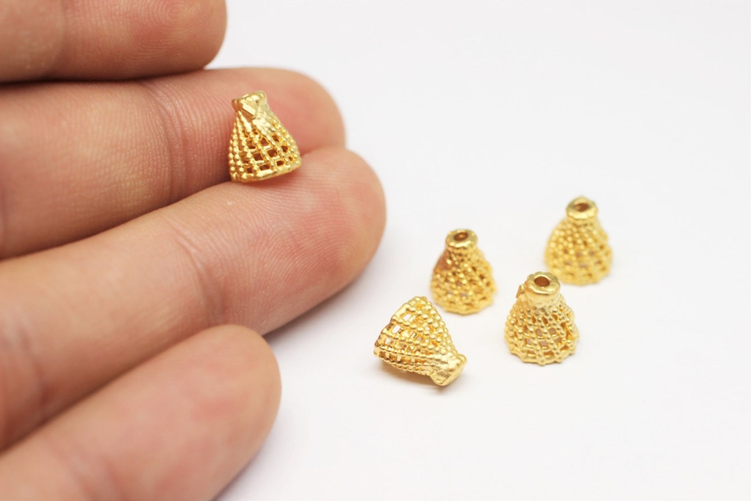 22k Matte Gold Plated Filigree Conic Mini Bead Caps, 7.5x8.5 Mm Cone ...