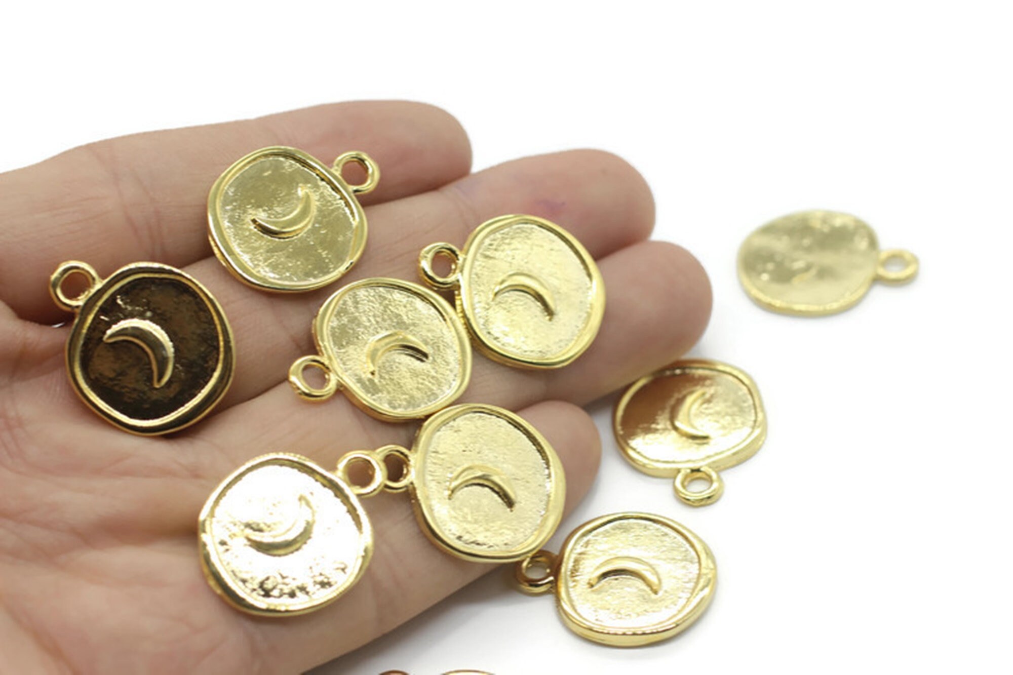 Moon in Coin Pendant 24k Shiny Gold Moon Gold Charm Gold | Etsy