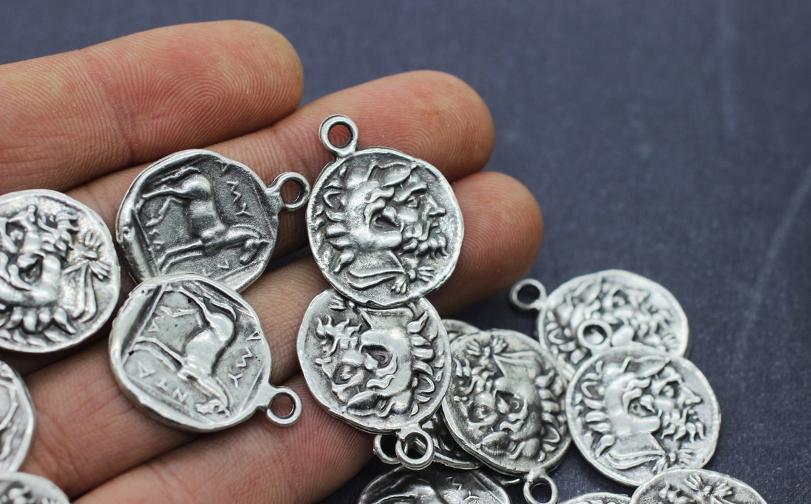 Matt Silver Plated Coin Charms, 20x26 Mm Silver Pendant, Double Side ...
