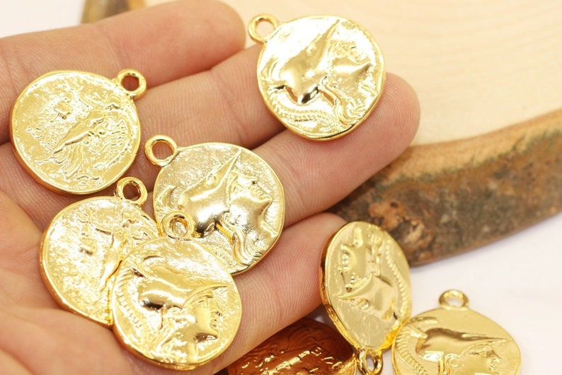 Shiny Gold Plated Coins 24x30 Mm Gold Pendant Double Side - Etsy
