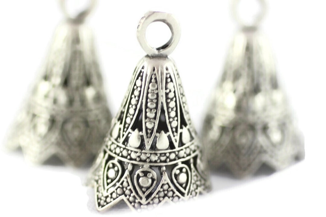 Matte Silver Tower Bead Caps, 18 Mm Inner Filigree Cone Large Cap ...