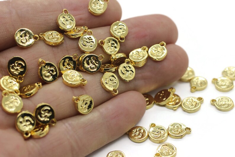 24K Shiny Gold Plated Mini Om Charms Tiny Mini Round Om Ohm - Etsy