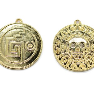 Shiny Gold Cursed Aztec Coin, 36x40 Mm Medallion Pendant Pirates of the ...