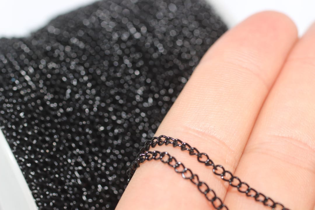 Black Color 2x2 Mm Small Metal Chains, Black Curb Chains, Necklace ...
