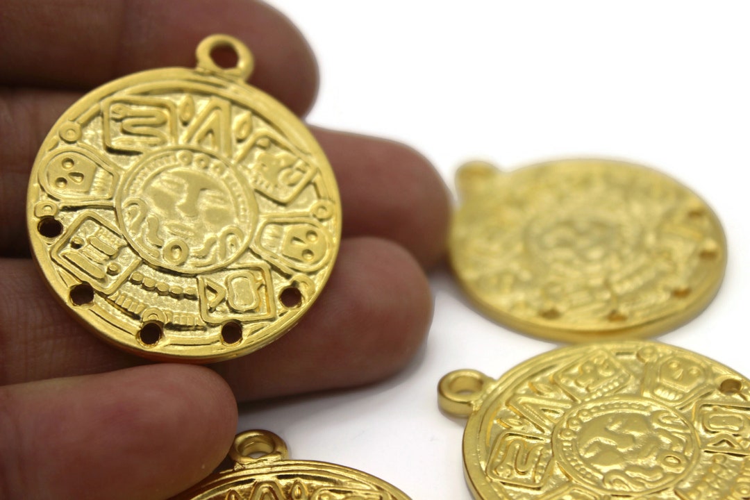 Ancient Aztec Coins, Matt Gold Coins, Coin Pendant, Double Side Charms ...