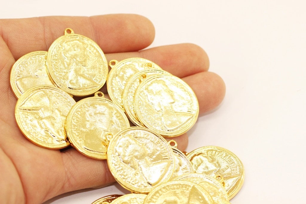Shiny Gold Plated Elizabeth Coins 27x31 mm Shiny Gold | Etsy