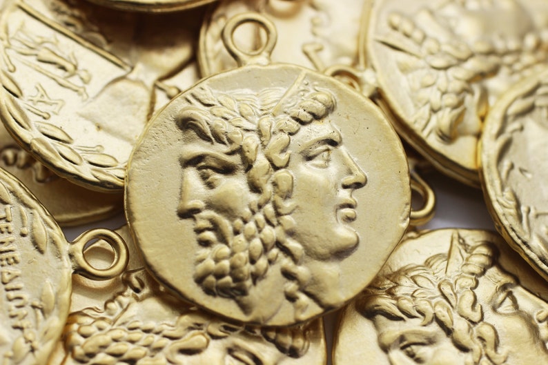 Matt Gold Coins, 28x34 Mm Gold Pendant, Double Side Charms, Troy Coin ...