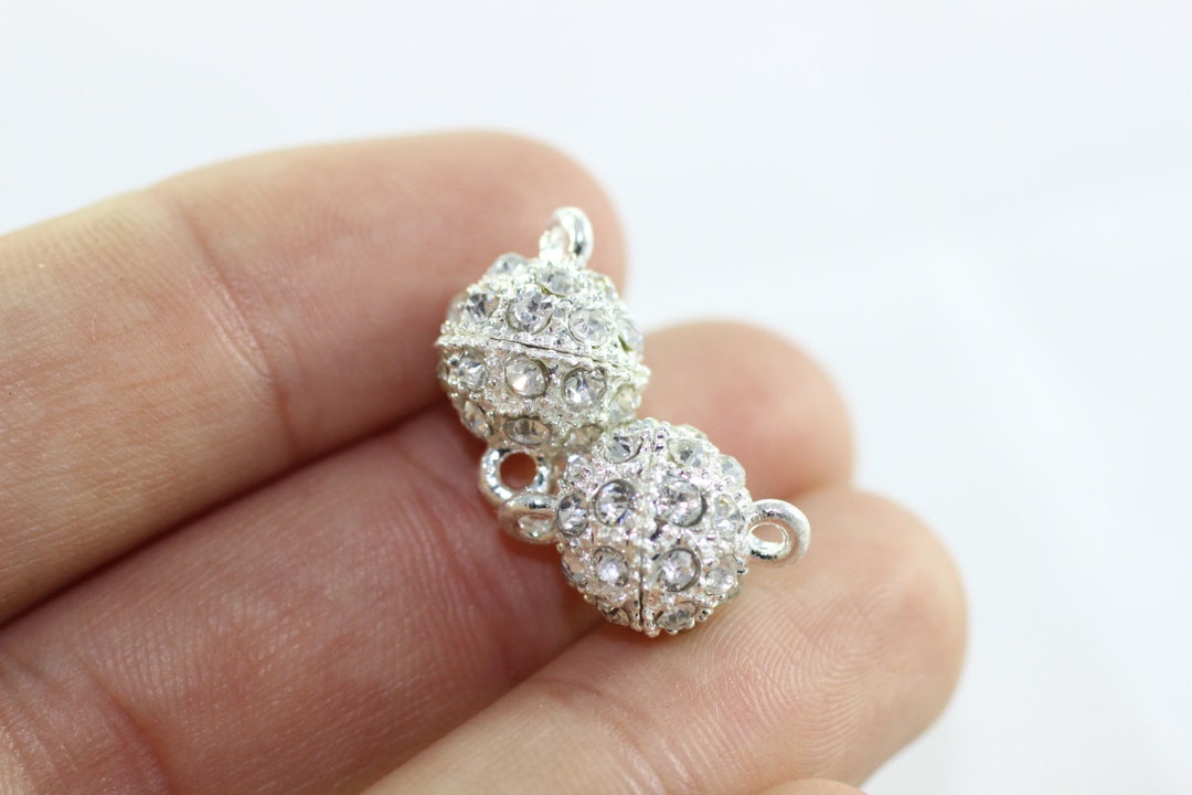 Shiny Silver Ball Magnetic Clasps With Rhinestones, 9x14mm Crystal ...