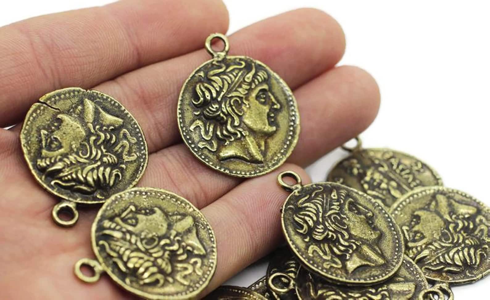 Antique Bronze Coins 27x33 Mm Bronze Pendant Double Side - Etsy
