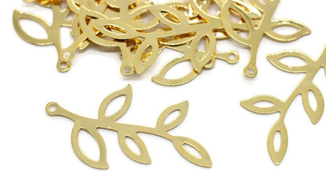 Shiny Gold Leaf Pendant, Mini Leaf Pendant, Leaf Charms, 19x34mm Gold ...