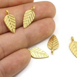 Gold Leaf Pendant, Mini Leaf Pendant, Gold Plated Leaf Charms, 9x19mm ...