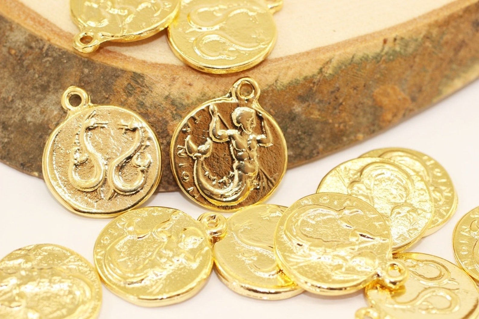 Shiny Gold Plated Coins 22x26 Mm Gold Pendant Double Side - Etsy