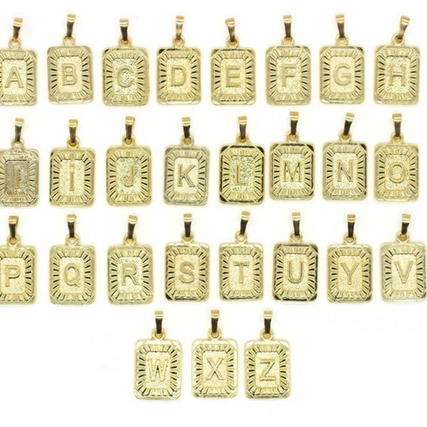 Solid Gold Square Pendant Initial Necklace - Etsy