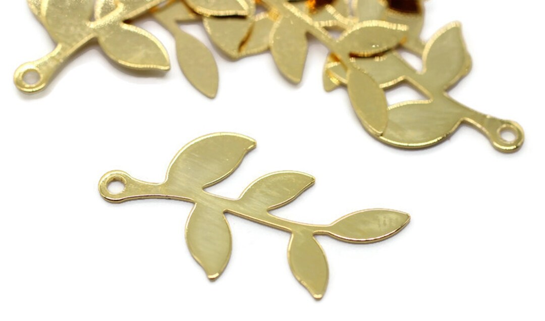 Shiny Gold Leaf Pendant, Mini Leaf Pendant, Leaf Charms, 14x25mm Gold ...