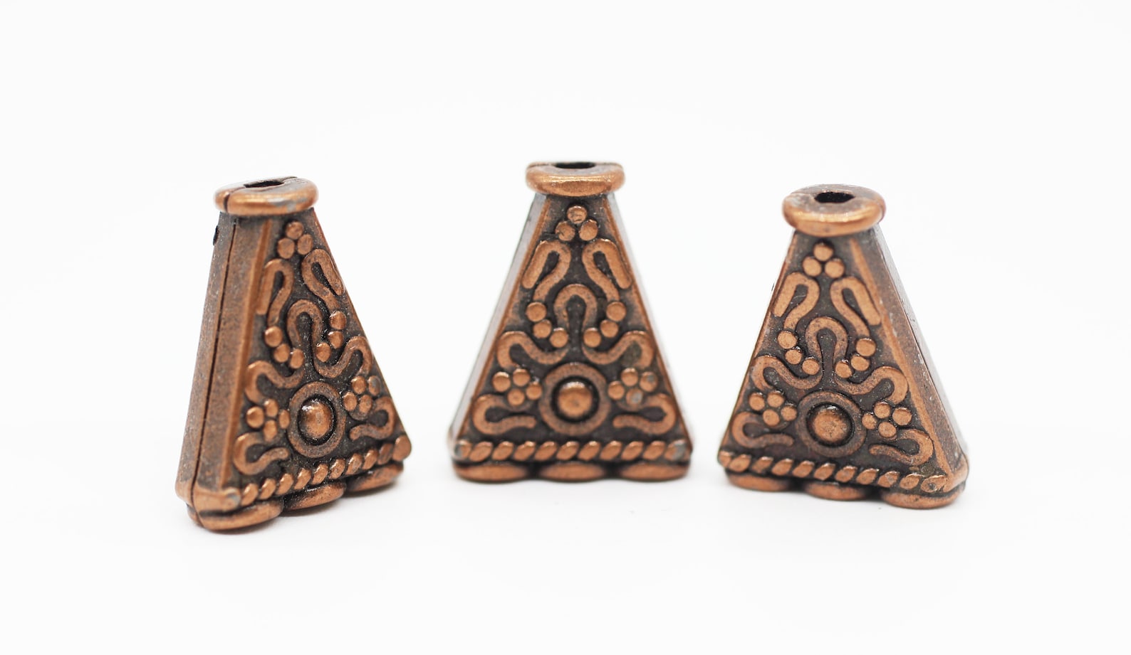 Antique Copper Multi Strand Filigree Bead Caps, 3 Hole Connector, Conic ...