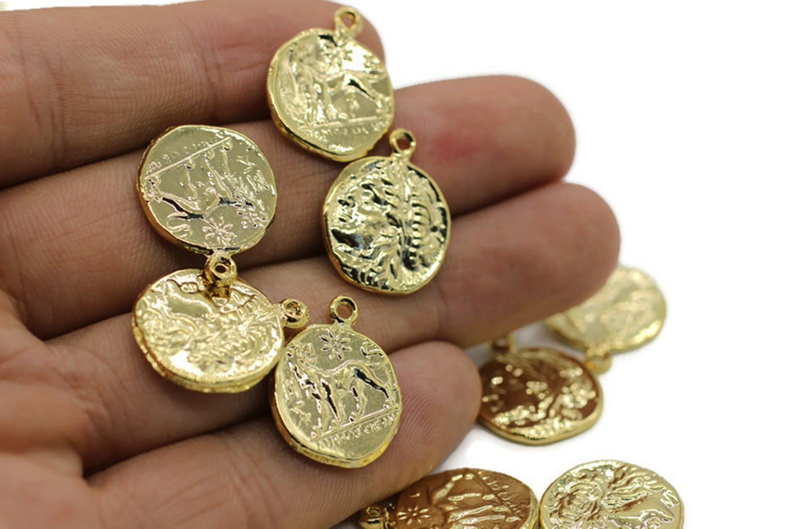 24 K Shiny Gold Caesar Coin Charms, Earring Charms, Mini Greek Charms ...