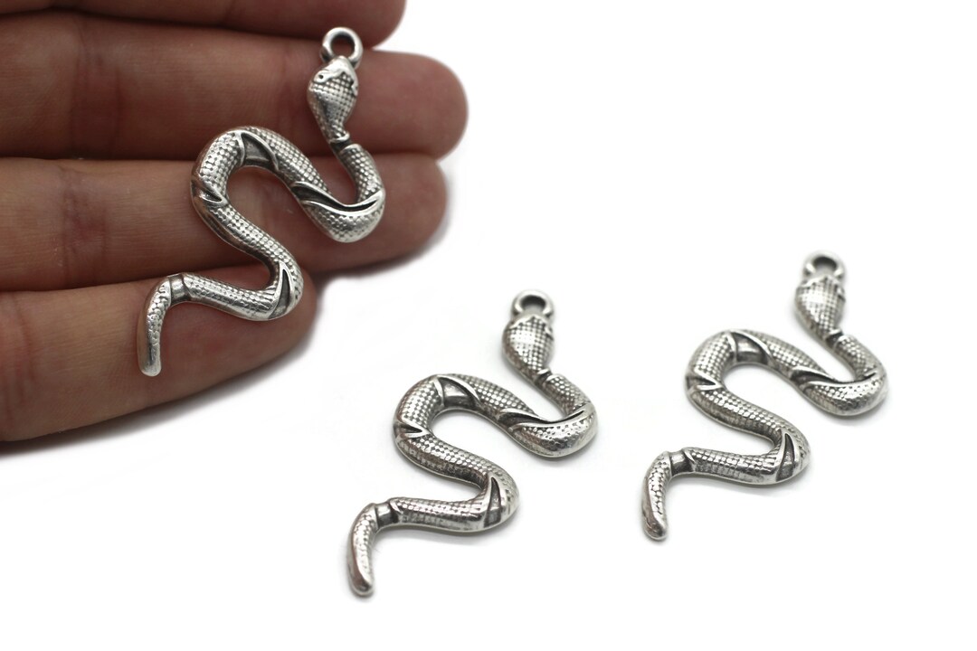 Antique Silver Plated Snake Charm | Snake Pendant | Earring Charms ...