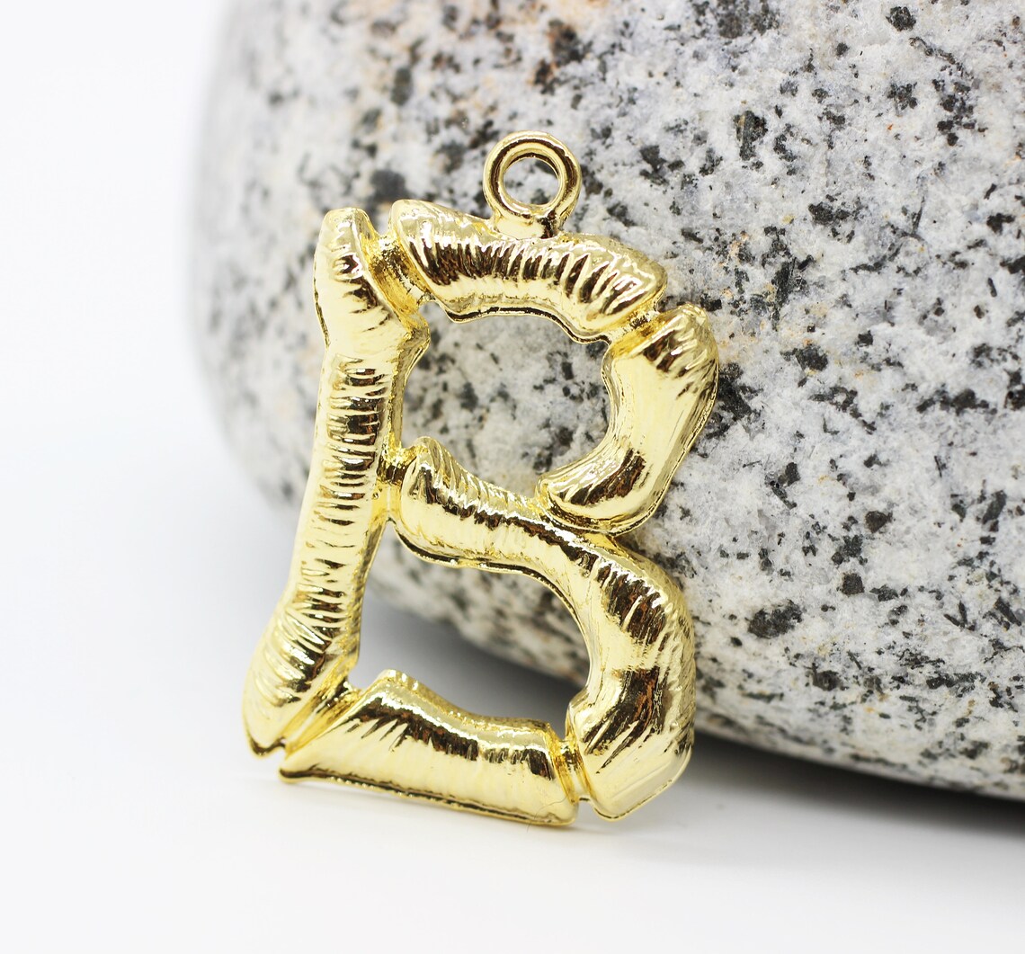 Letter B, Initial Alphabet Letter Pendant Necklace in 24k Shiny Gold ...