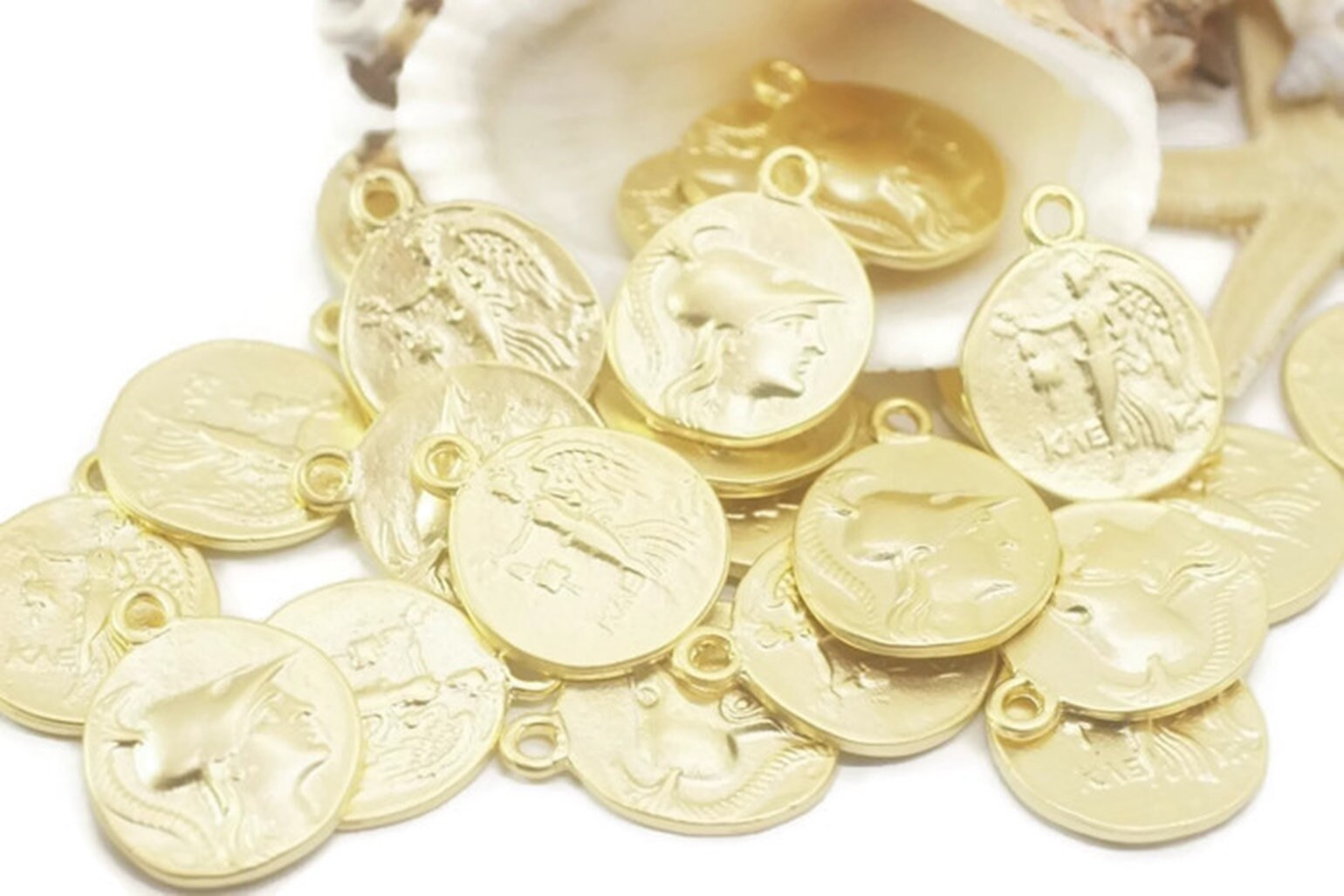 2 Pcs Matt Gold Plated Coins 24x30 Mm Gold Pendant Double - Etsy