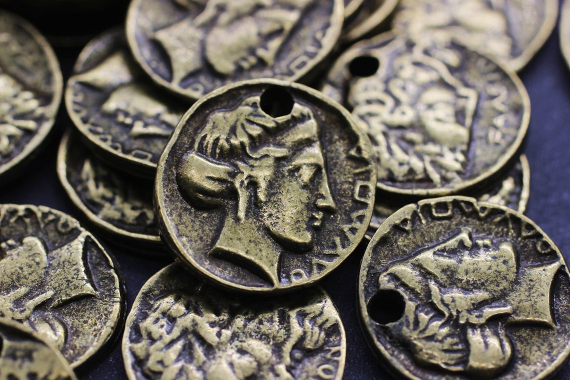 Antique Bronze Coins, 18 Mm Bronze Pendant, Double Side Charms, Ancient ...