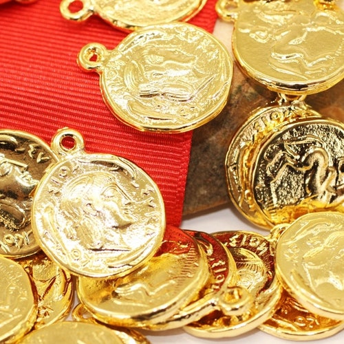 Matt Gold Plated Coins 20x25 Mm Gold Pendant Double Side - Etsy