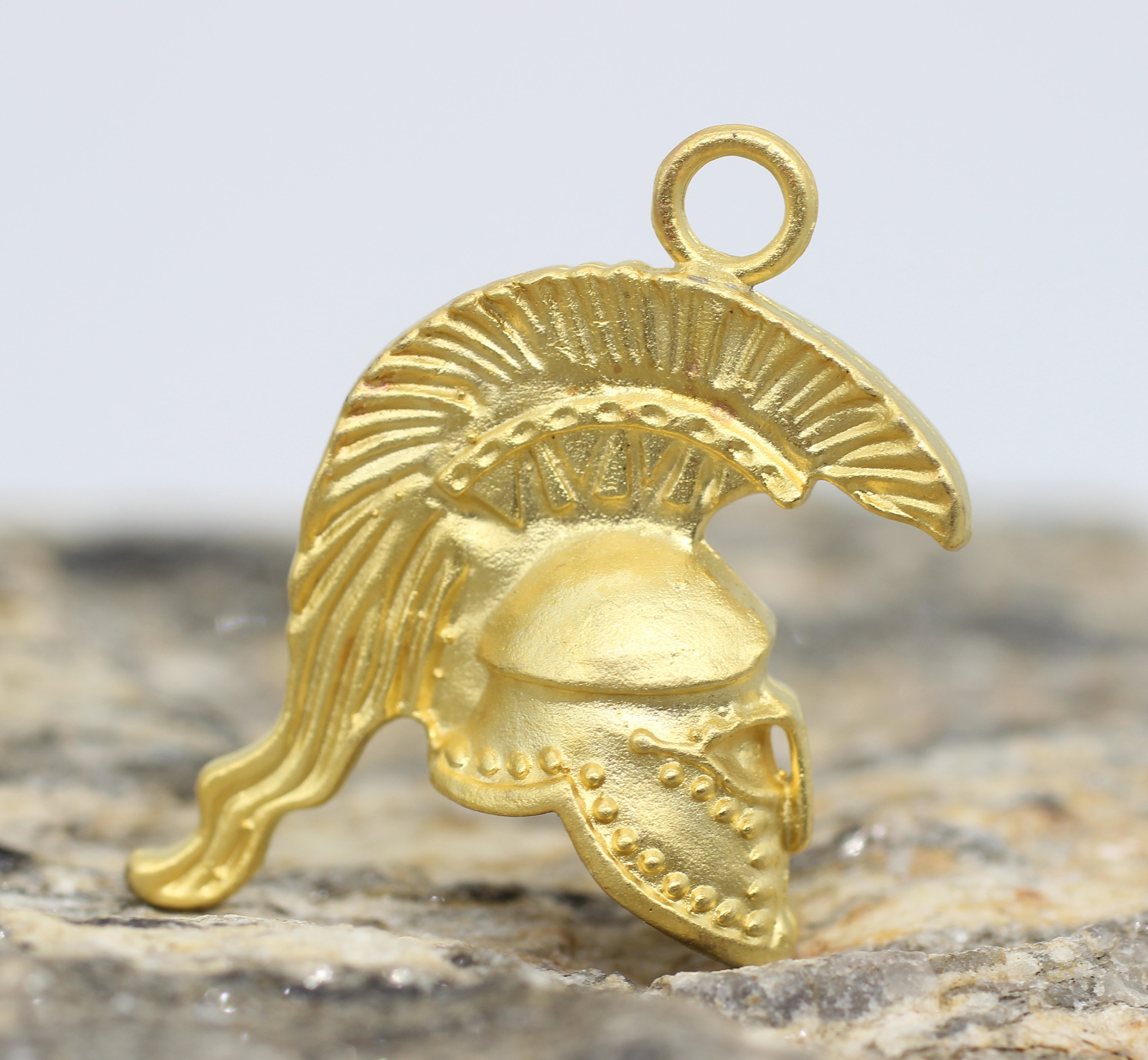 Matt Gold Plated Gladiator Helmet Pendant, 13x34 Mm Large Knight Helmet ...