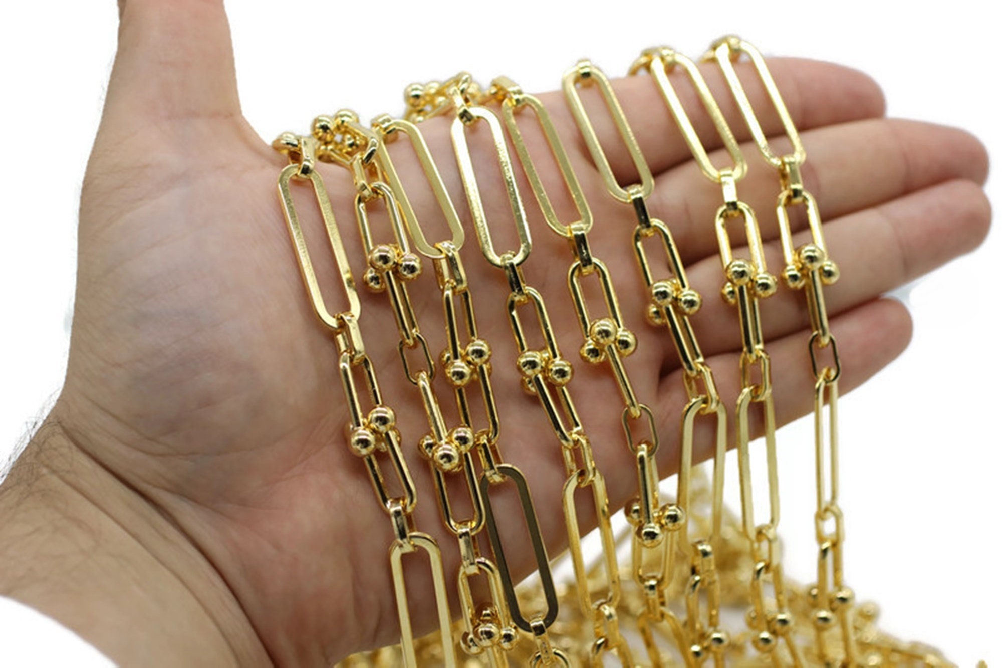 8x20mm Shiny Gold Plated U-shaped Chains Handmade Gold Oval - Etsy