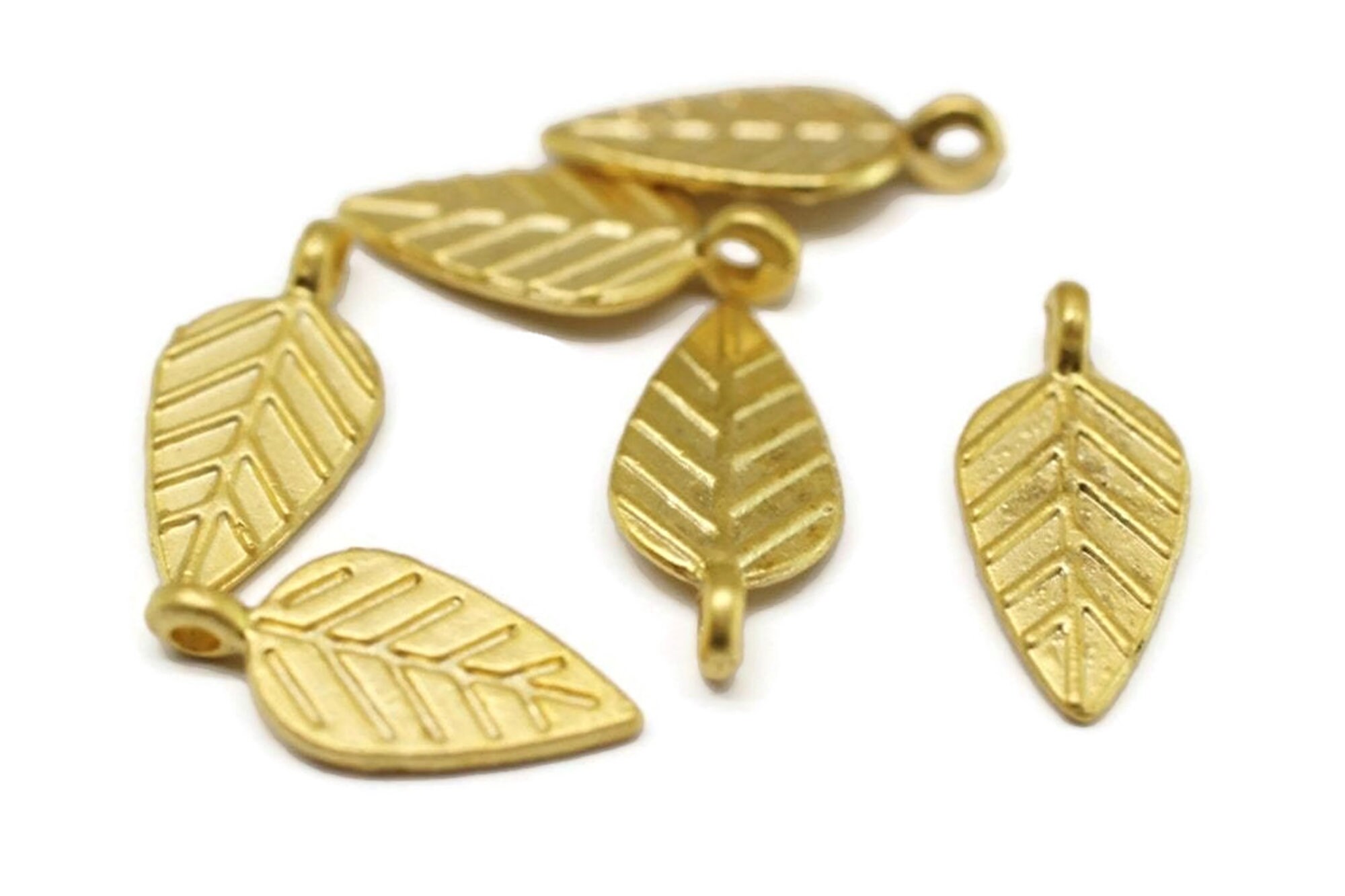 Gold Leaf Pendant, Mini Leaf Pendant, Gold Plated Leaf Charms, 9x19mm ...