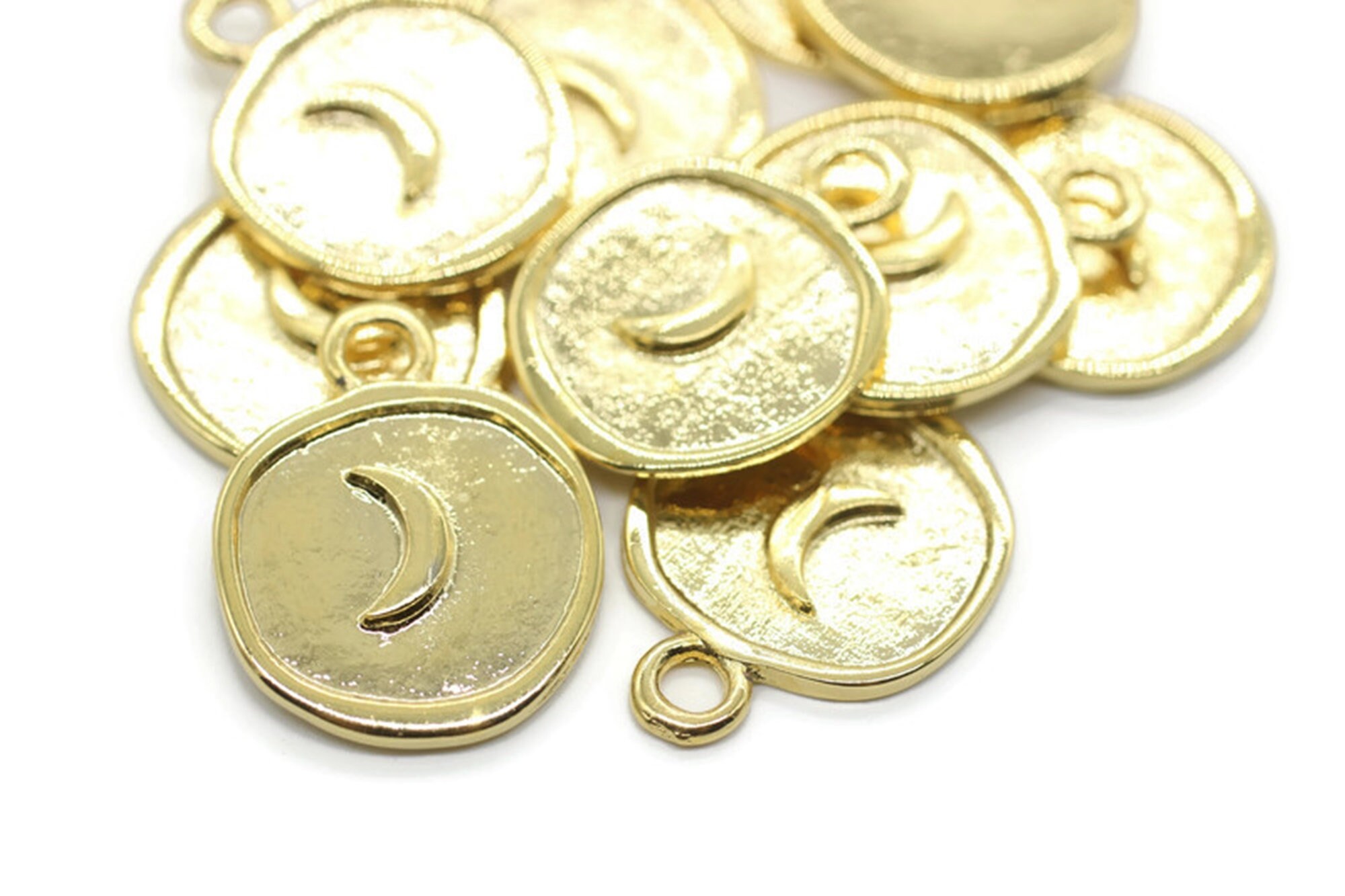 Moon in Coin Pendant 24k Shiny Gold Moon Gold Charm Gold - Etsy