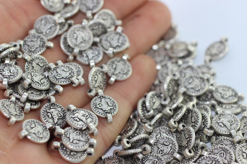 Matt Silver Ottoman Signature Connector, 15mm Matt Silver Coins With ...