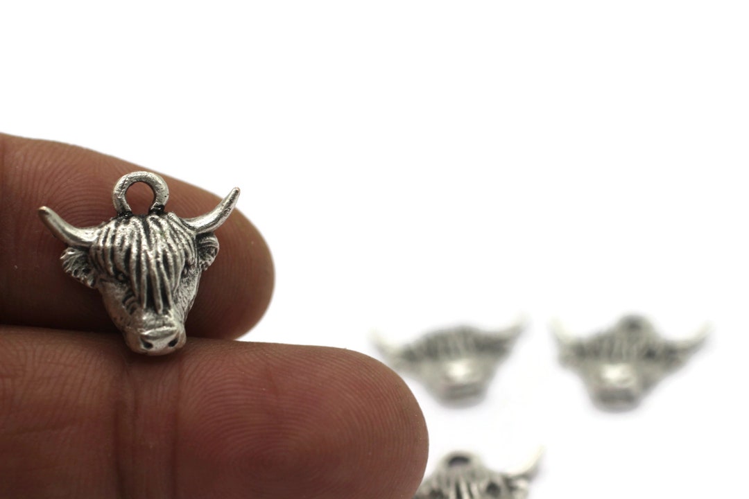 Matt Silver Scottish Highland Cow Charm | Personalized Gift ...