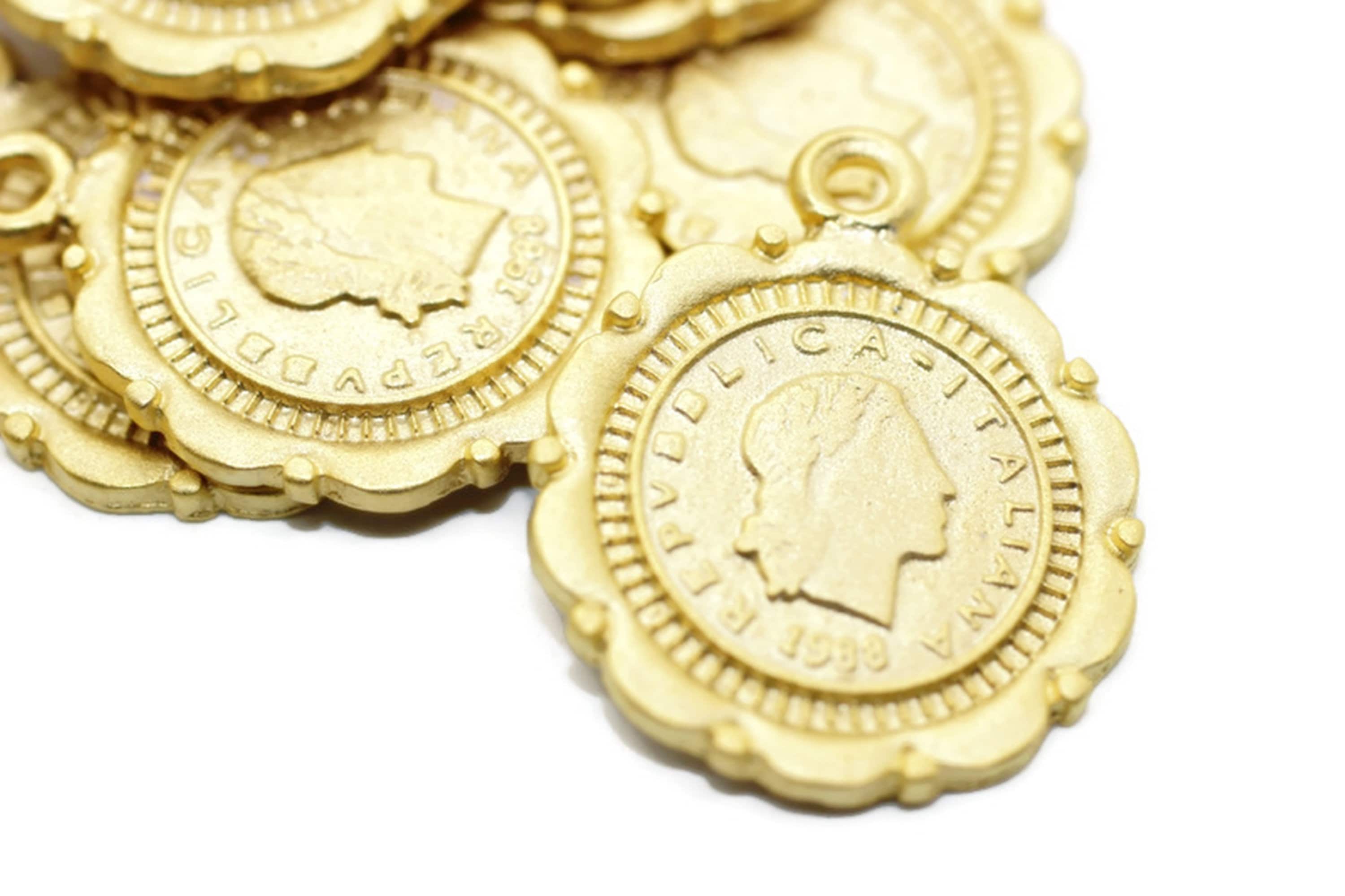 24 K Matt Gold Plated Coins 24x29 Mm Gold Pendant Italian - Etsy UK
