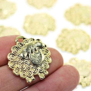 Shiny Gold Sheep Charms, 28x29 Mm Sheep Pendant, Earring Charms, Farm ...