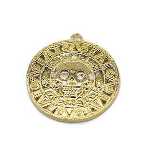 Shiny Gold Cursed Aztec Coin, 36x40 Mm Medallion Pendant Pirates of the ...