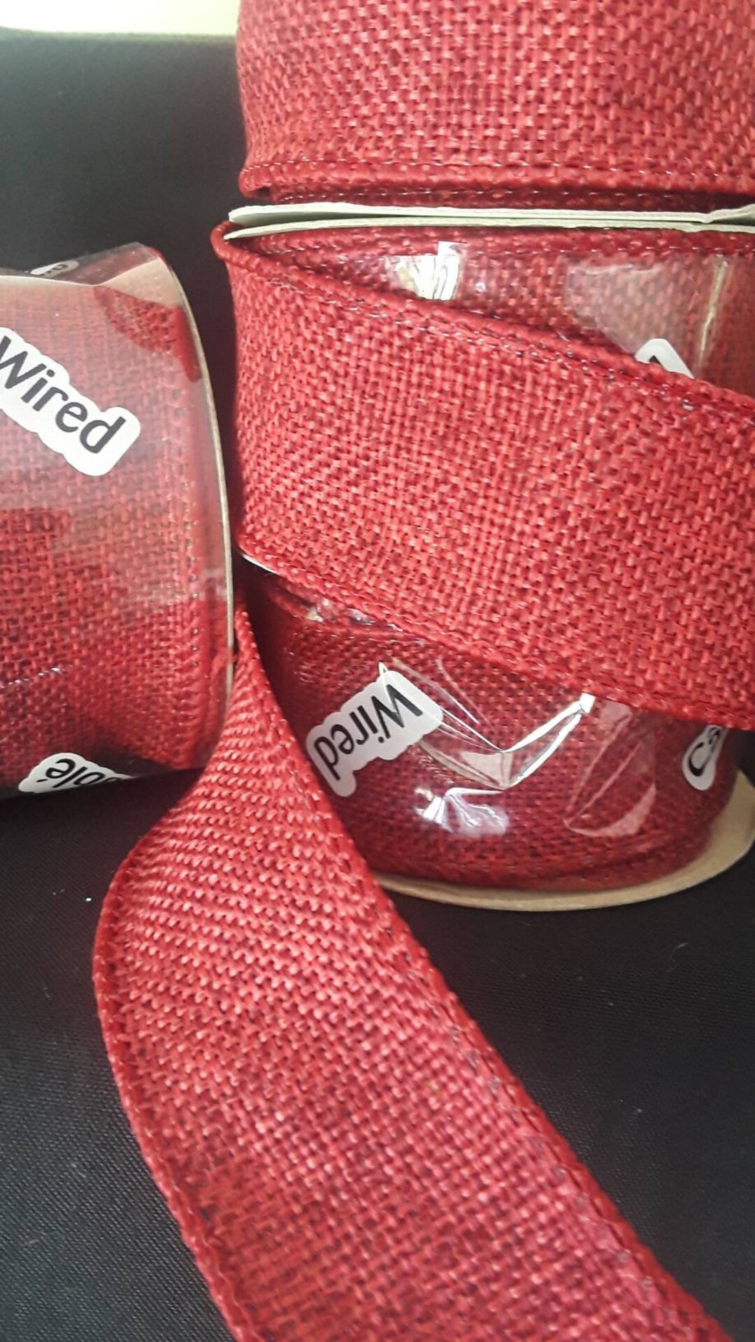 Red Wired Ribbon. 1.5 in X 12 Ft Fabric Ribbon Roll. Christmas Wrapping ...