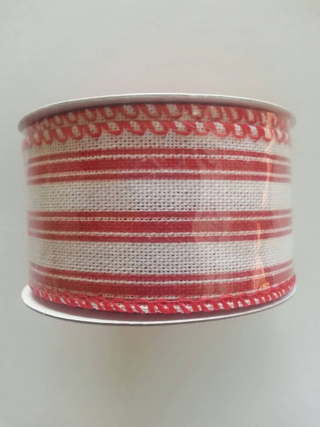 Red and White Wired Stripped Fabric Ribbon Floral Gift Wrapping Wreaths ...