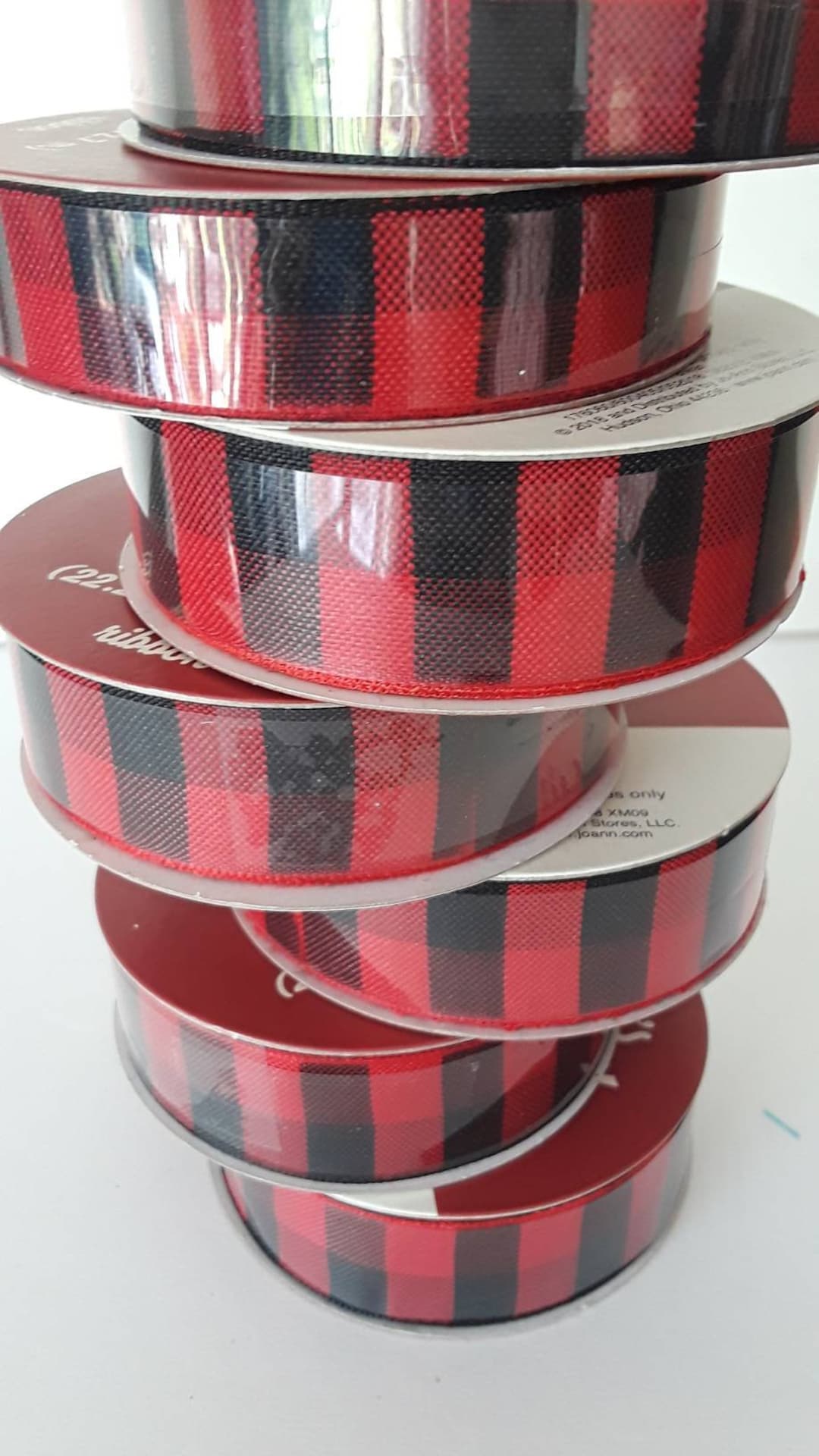 Buffalo Plaid Ribbon. Black & Red Fabric Ribbon. 7/8 in X 9 Ft. Roll ...