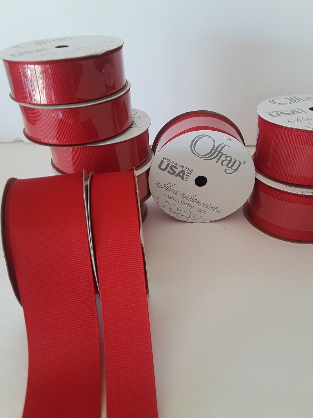 Red Grosgrain Ribbon. 1.5" X 12 Ft. Roll/ 7/8" X 18 Ft Roll. Red Fabric ...