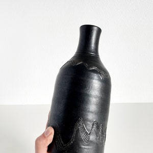 Vintage Black Glazed Ceramic Vase W Carved Squiggle Lines, Textured ...