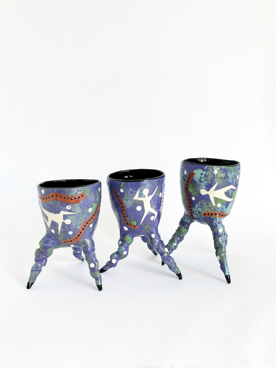 Set of 3 Vintage Three-legged Abstract Art Pottery Mugs / Planters by ...