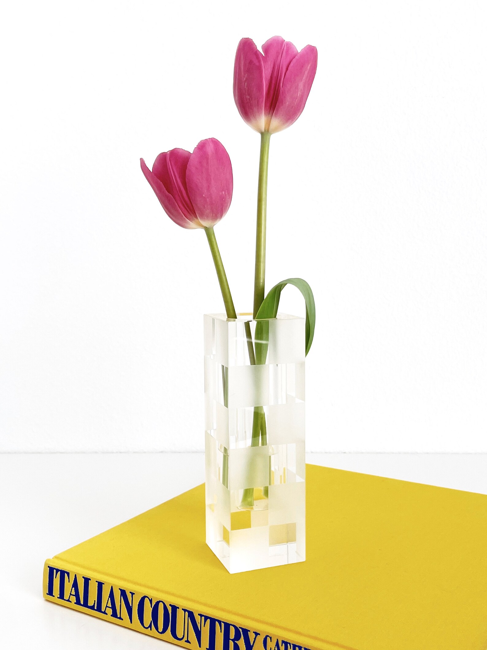 Lucien Piccard Checkered Pattern Etched Crystal Rectangular Shape Vase ...